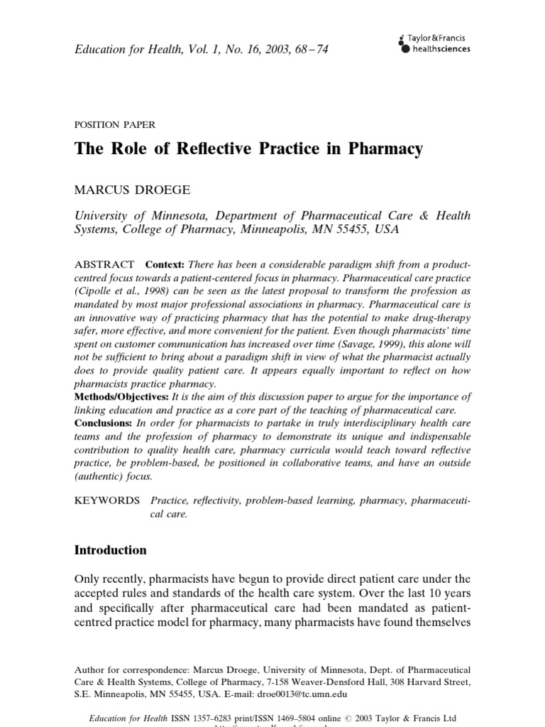 Reflective Pharmacy Practice | Pharmacy | Cognition | Free 30-day Trial ...