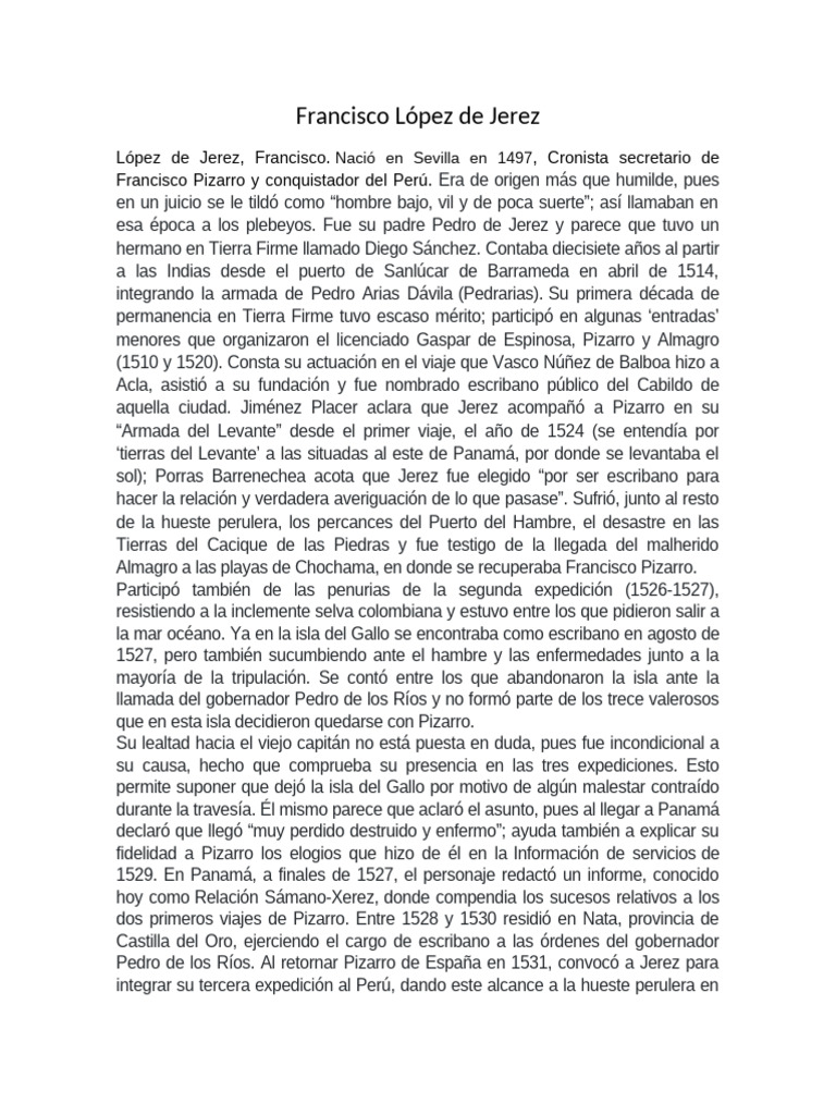 Francisco López de Jerez: Cronista del Perú | PDF | Francisco Pizarro ...