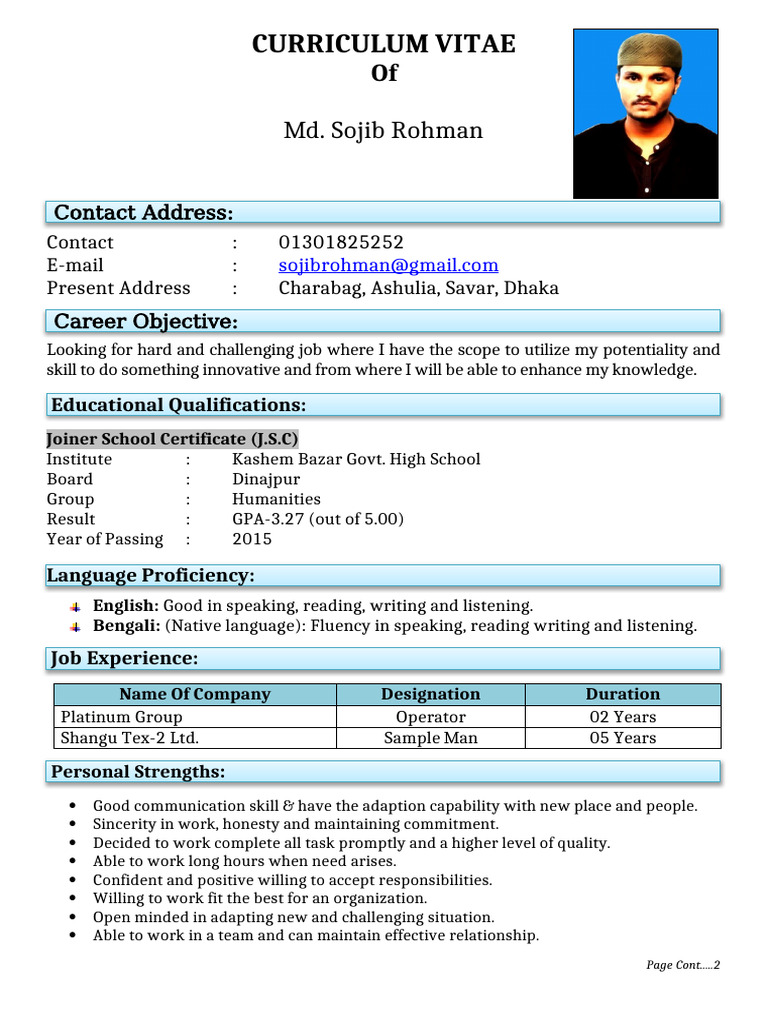 Sample Man CV | PDF | Human Communication | Learning