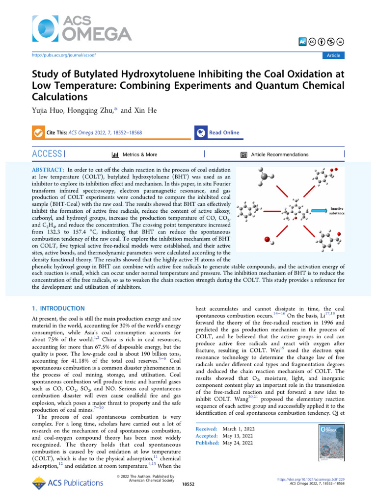 BHT's Role in Coal Oxidation Inhibition | PDF | Chemical Reactions ...