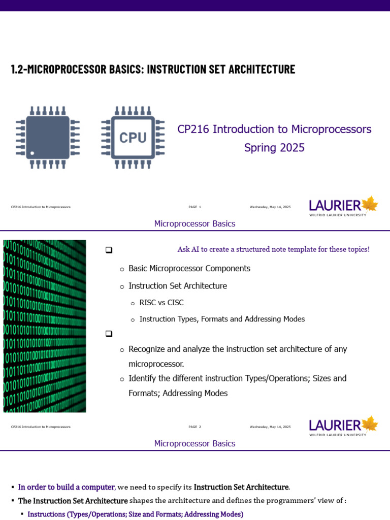 1-2 - Microprocessor Basics - Instruction Set Architecture | PDF | Central Processing Unit ...