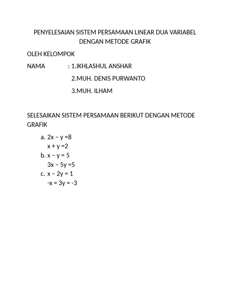 Penyelesaian Sistem Persamaan Linear Dua Variabel Dengan Metode Grafik | PDF