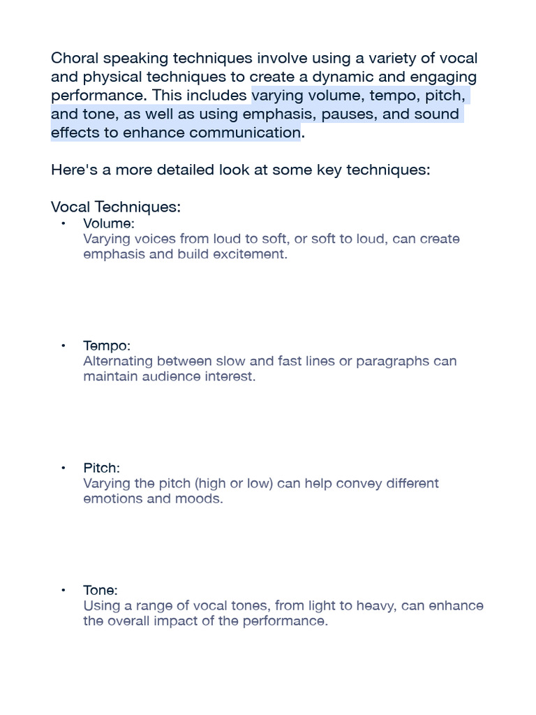 Choral Speaking Techniques Explained | PDF | Tempo | Rhythm