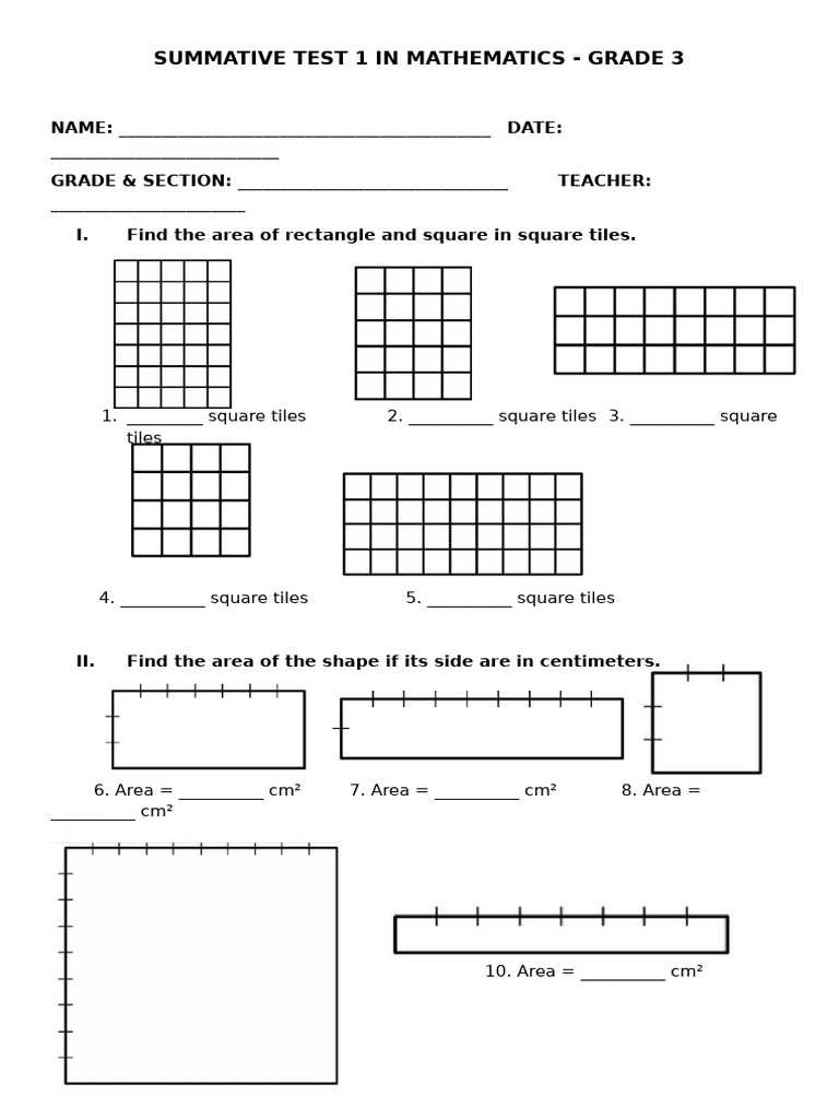 Summative Test 1 in Mathematics | PDF