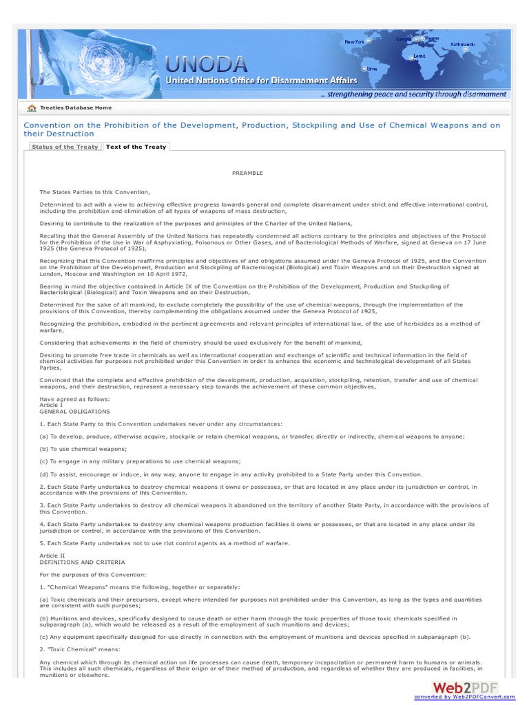 Chemical Weapons Convention | PDF | Chemical Weapon | Treaty