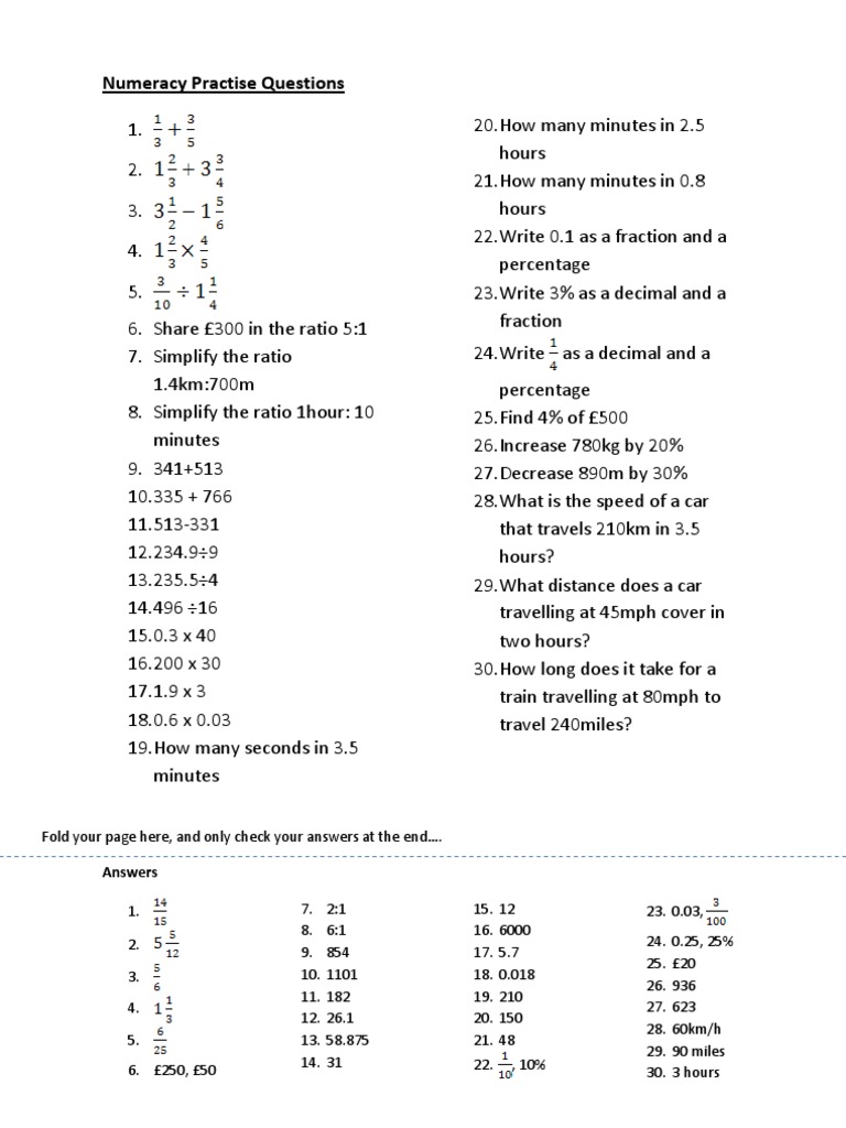 Numeracy Practice Questions & Answers | PDF | Sports & Recreation