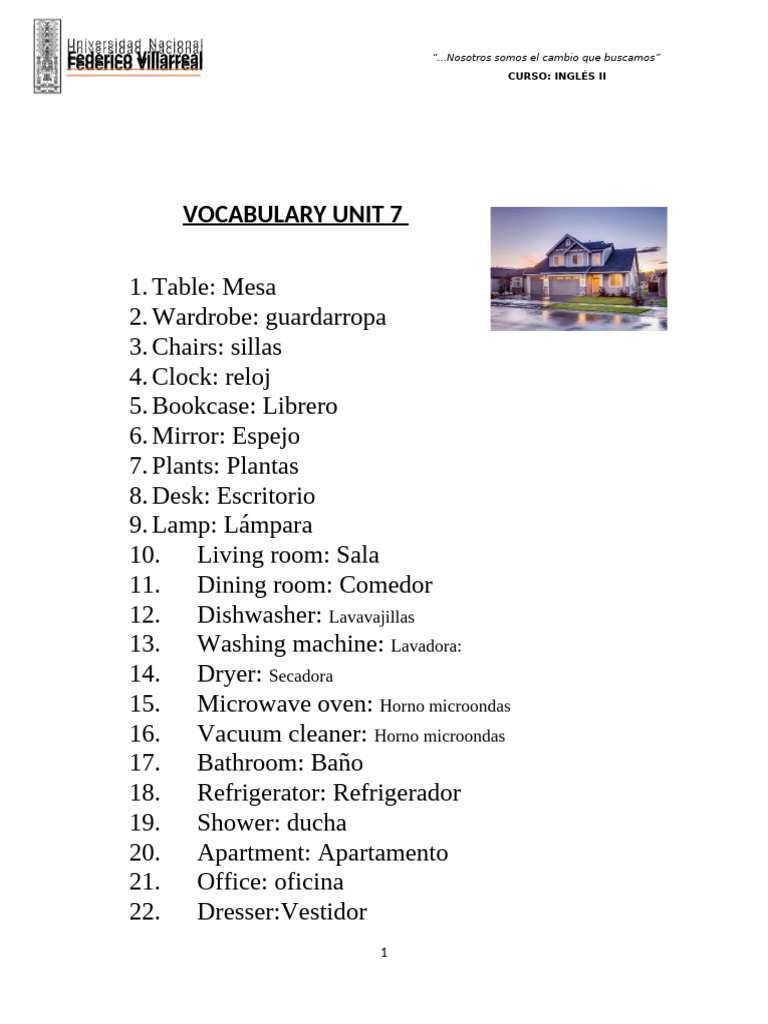 Vocabulary Unit 7 | PDF