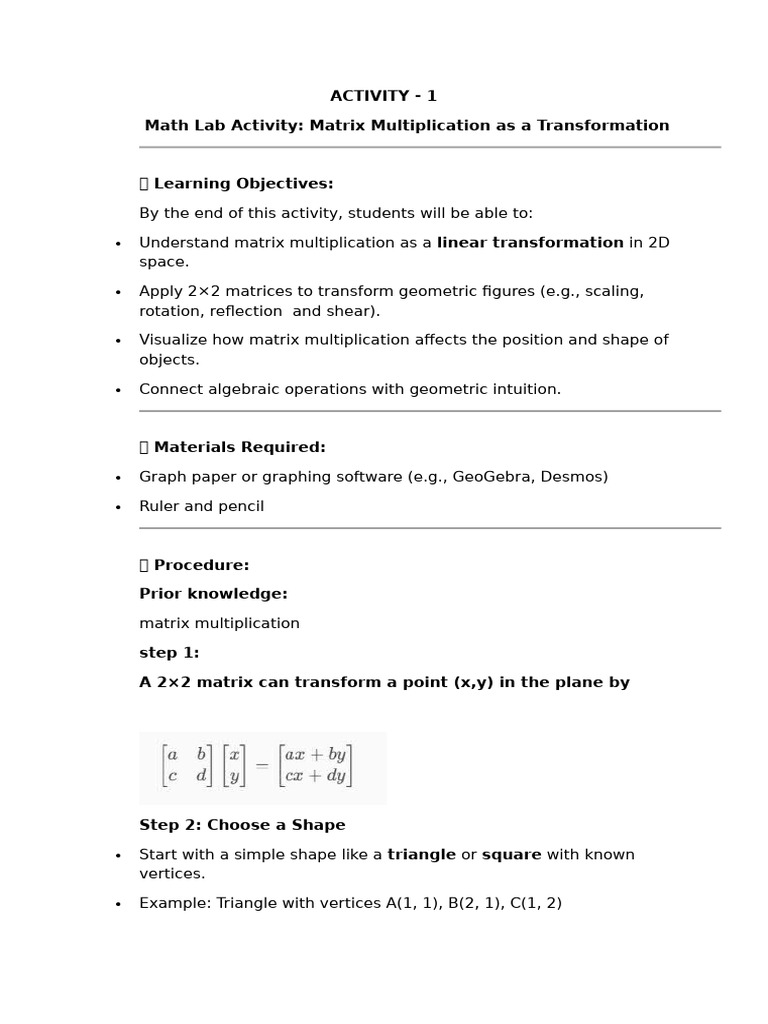 Matrix Multiplication in 2D Transformations | PDF | Shape | Matrix ...