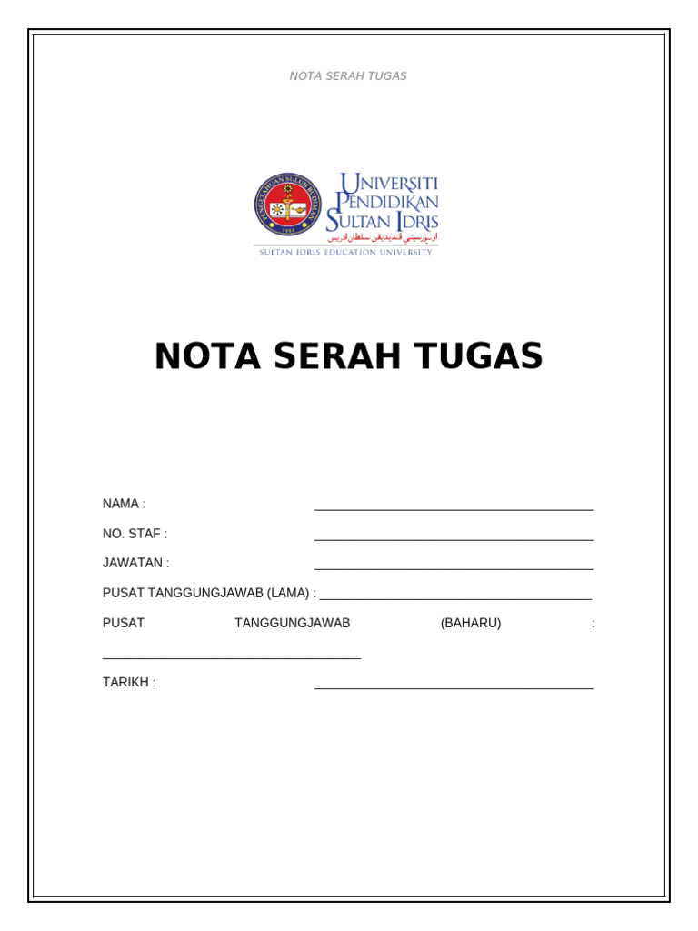 Format Nota Serah Tugas 2023 1 | PDF