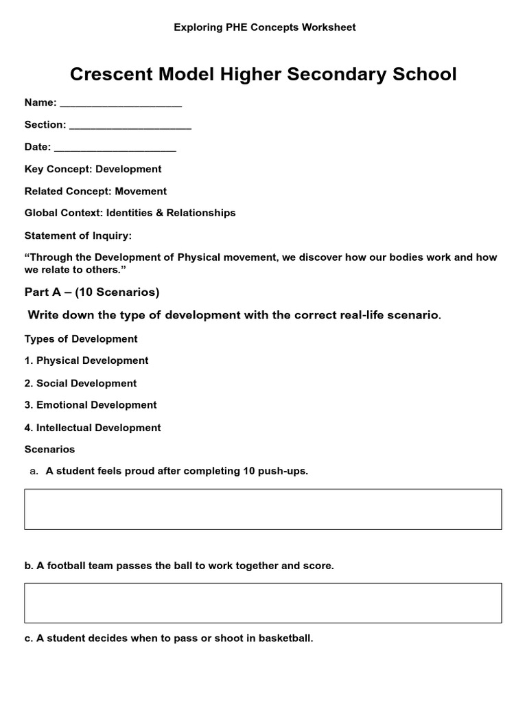 PHE Development Concepts Worksheet | PDF