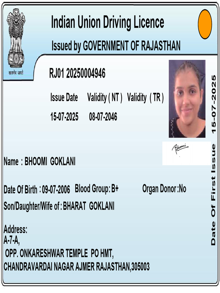 Bhoomi Driving Licence LMV | PDF