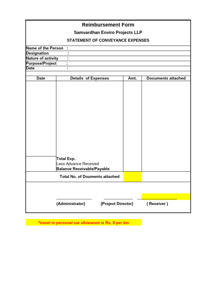 Reimbursement Form Conveyance | PDF