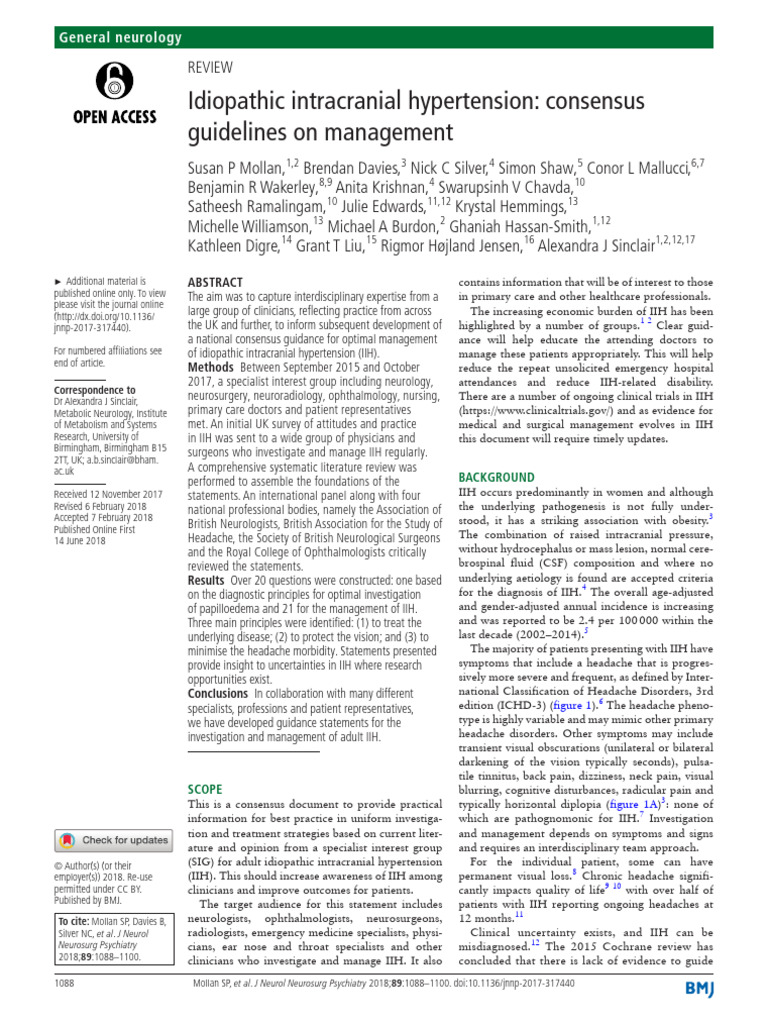 Idiopathic Intracranial Hypertension - Consensus Guidelines On ...