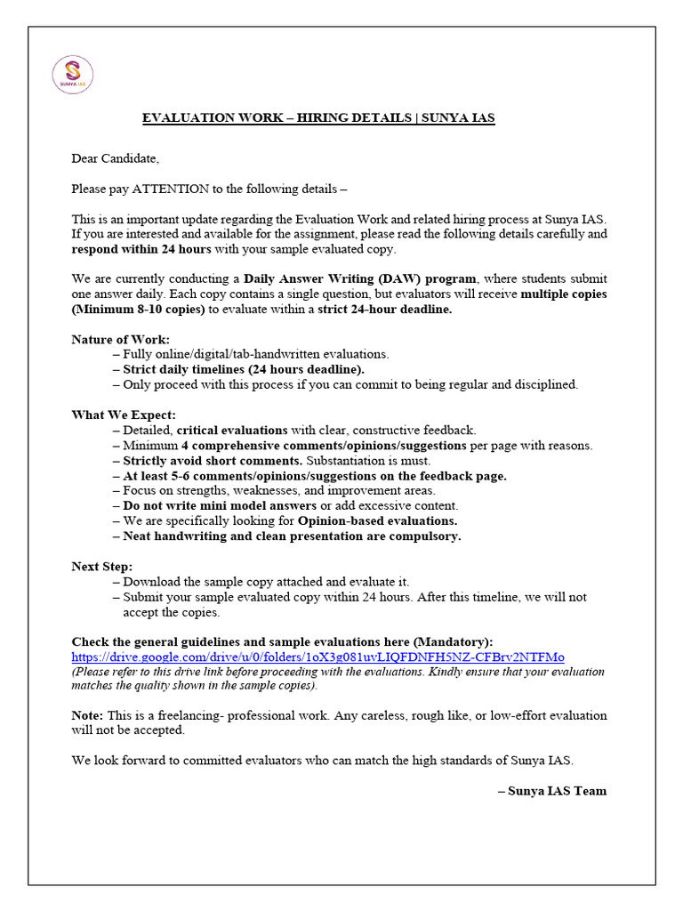 Sunya IAS Hiring General Guidelines | PDF