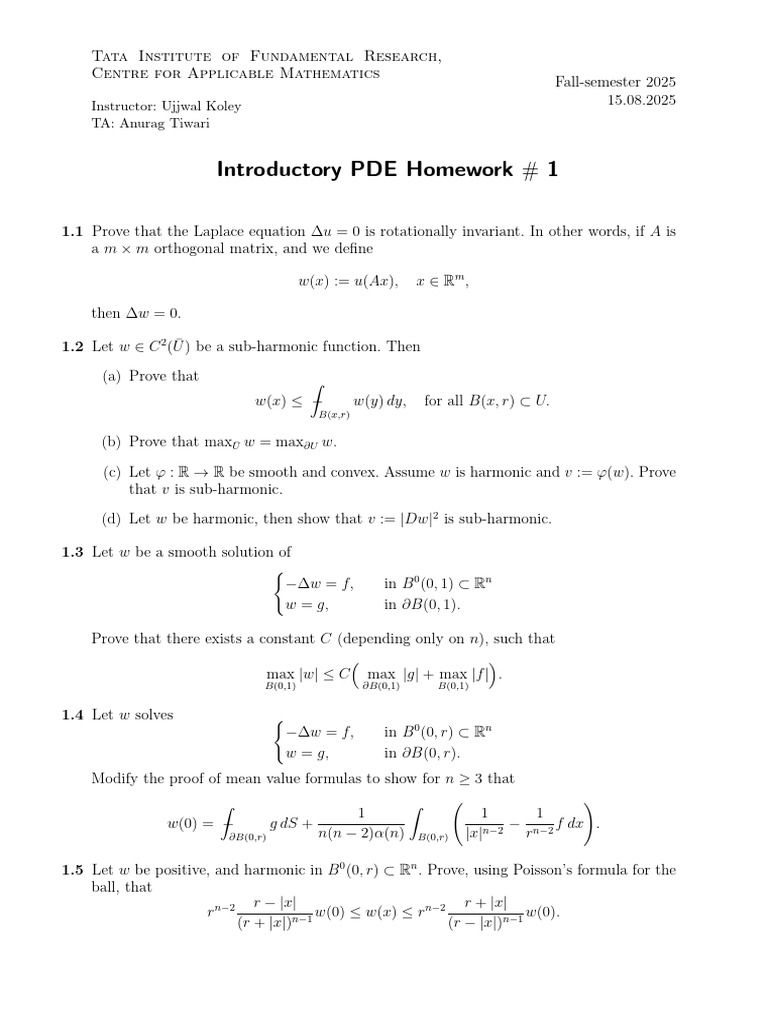 Introductory PDE Homework 1 Guide | PDF | Partial Differential Equation ...
