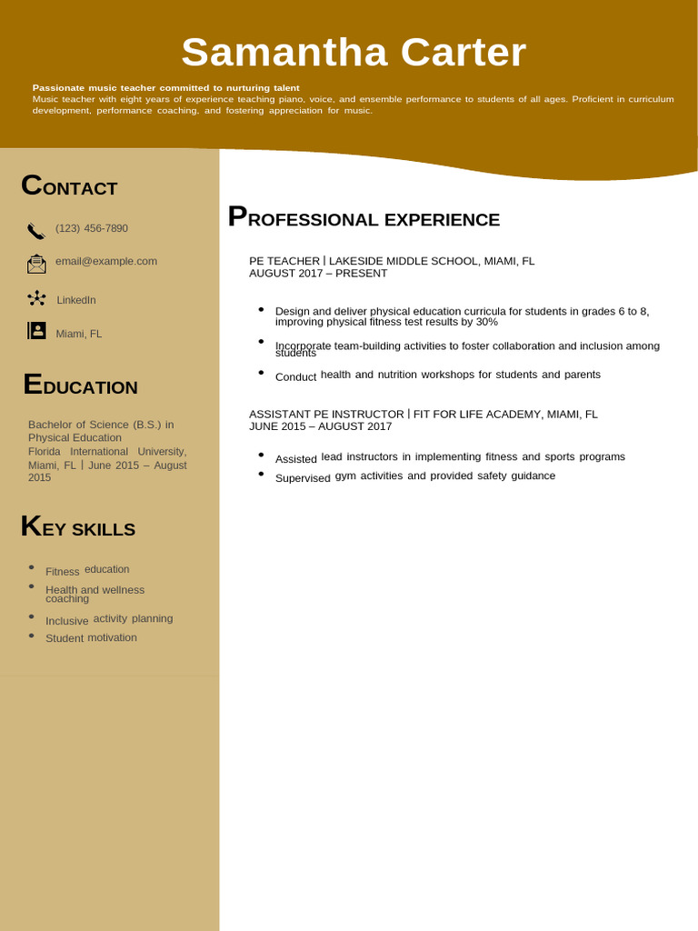 Pe Teacher Resume Example | PDF