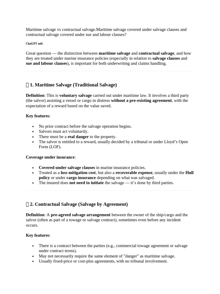 Distinguishing Maritime and Contractual Salvage | PDF | Marine Salvage ...