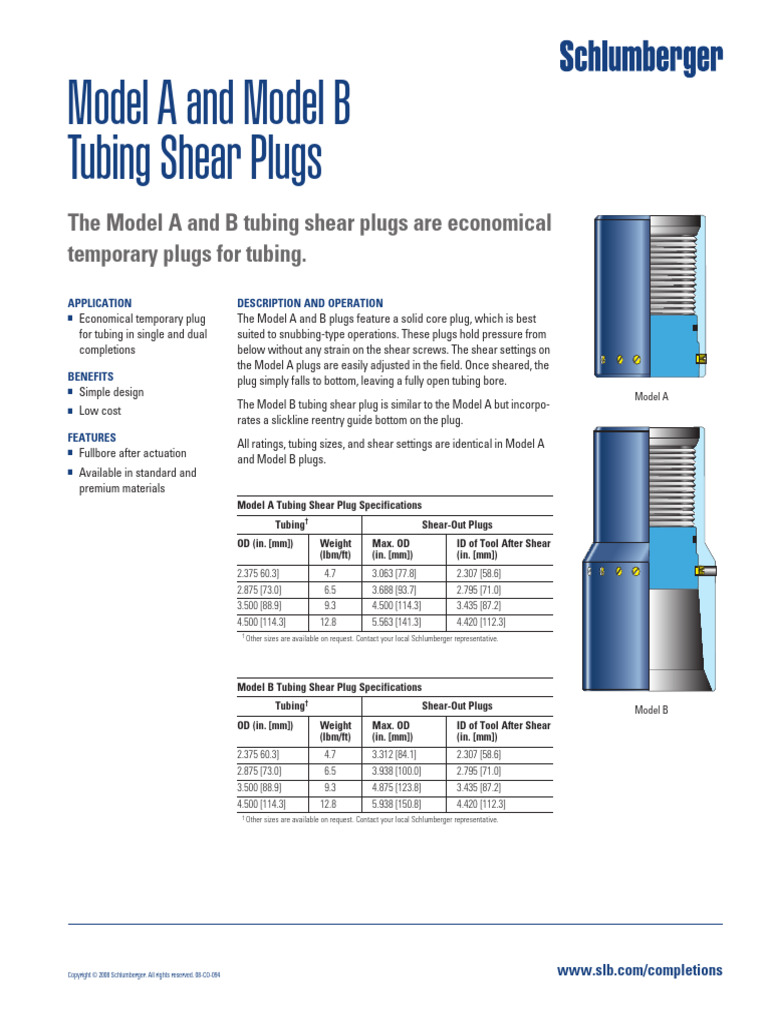 Tubing Shear Plug Specifications Guide | PDF | Mechanical Engineering ...