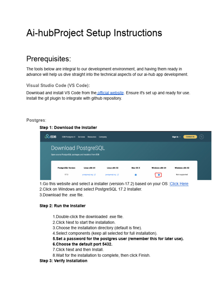 Ai-hubProject Setup Instructions | PDF | Postgre Sql | Installation (Computer Programs)