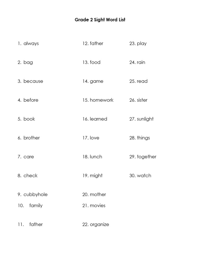 Grade 2 Sight Word List | PDF