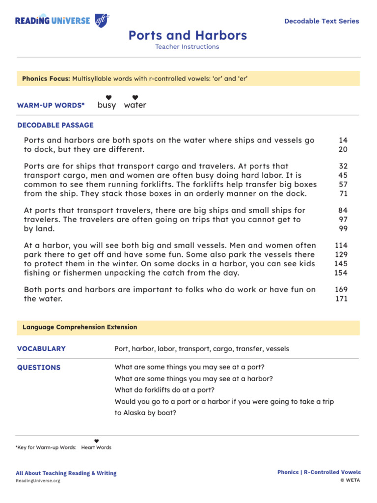 Decodable Ports and Harbors | PDF | Port | Phonics