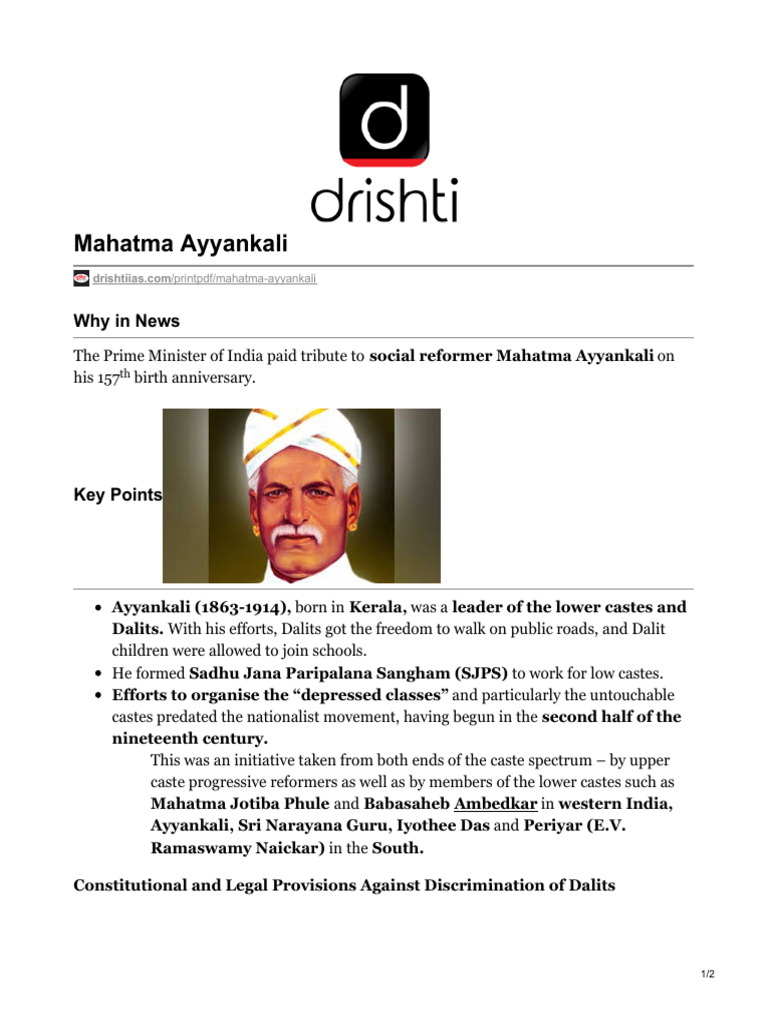 Mahatma Ayyankali | PDF | Dalit | Justice
