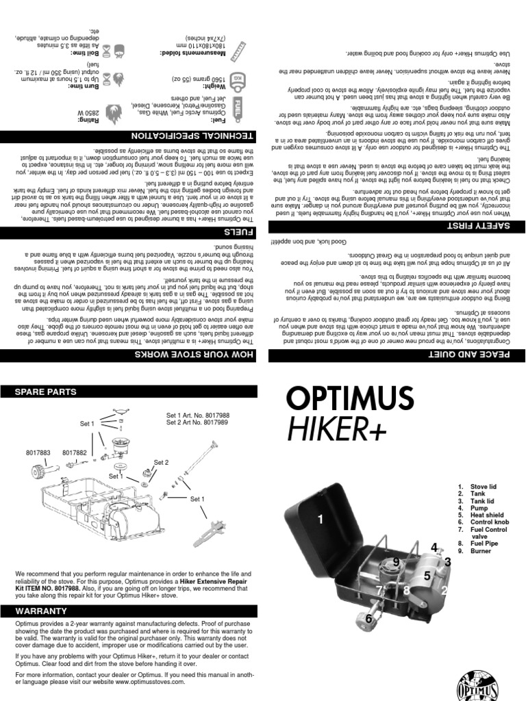 Manual Optimus Hiker en | PDF | Stove | Fuels