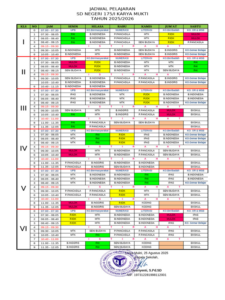 Jadwal Pelajaran Baru 2025 2026 | PDF