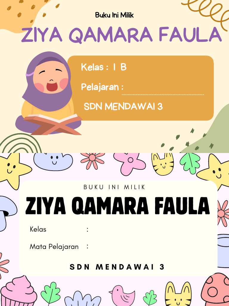 Krem Kuning Lucu Imut Ilustrasi Abstrak Label Buku Pelajaran | PDF
