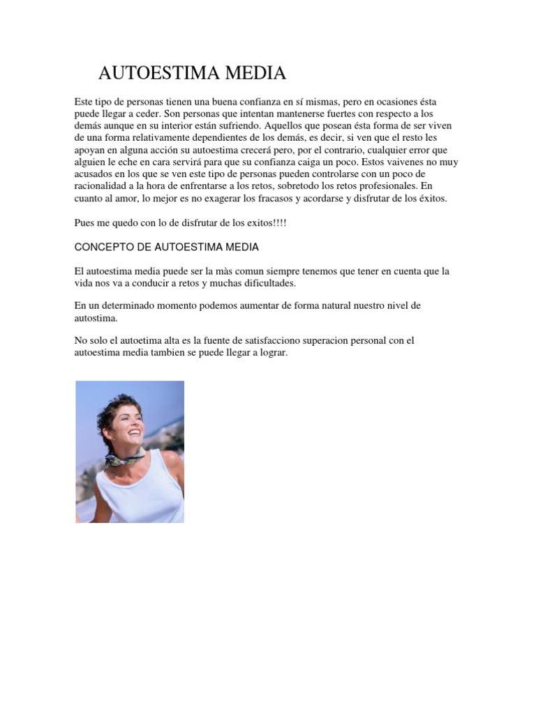 Características de la Autoestima Media | PDF | Autoestima | Acción ...