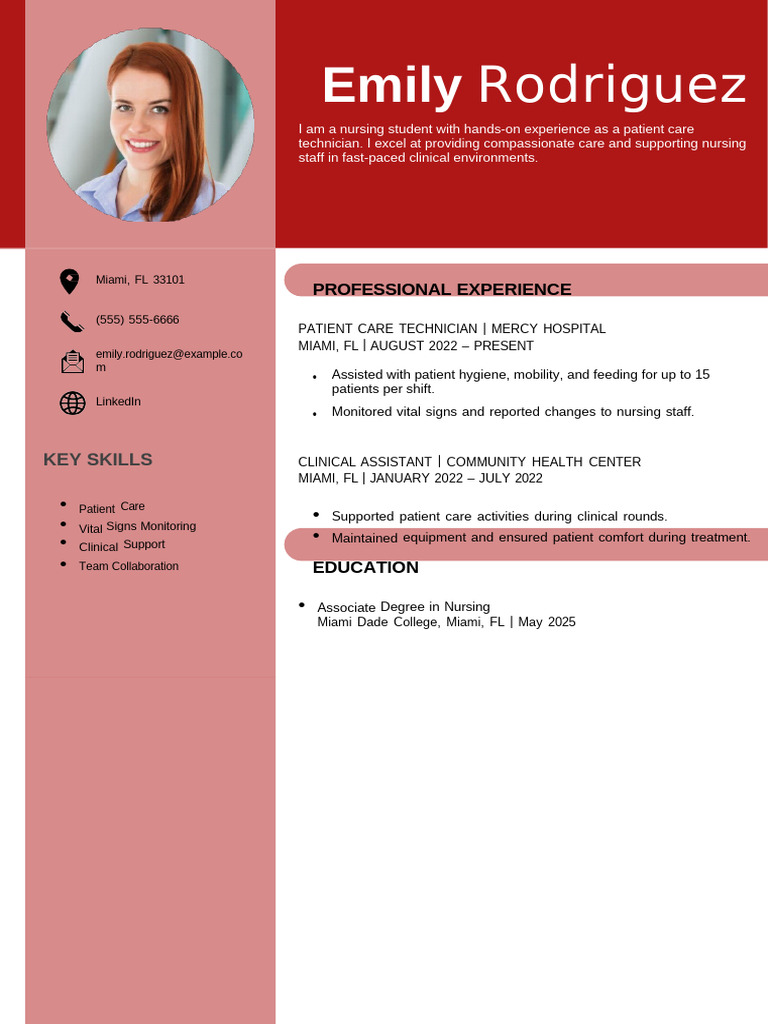 Patient Care Technician Resume Nursing Student Example | PDF