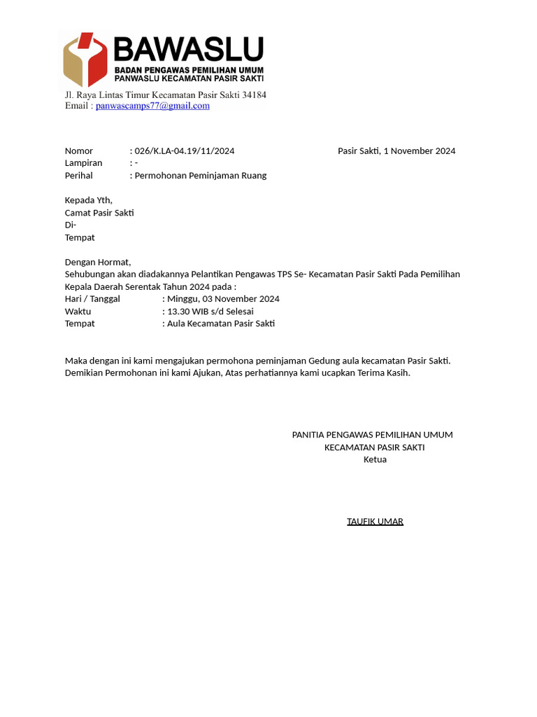 Surat Izin Peminjaman Gedung | PDF