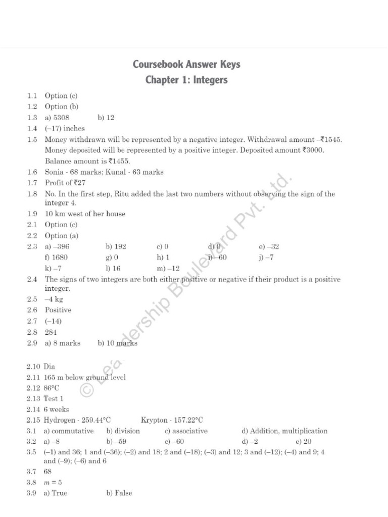 Integers Answers | PDF