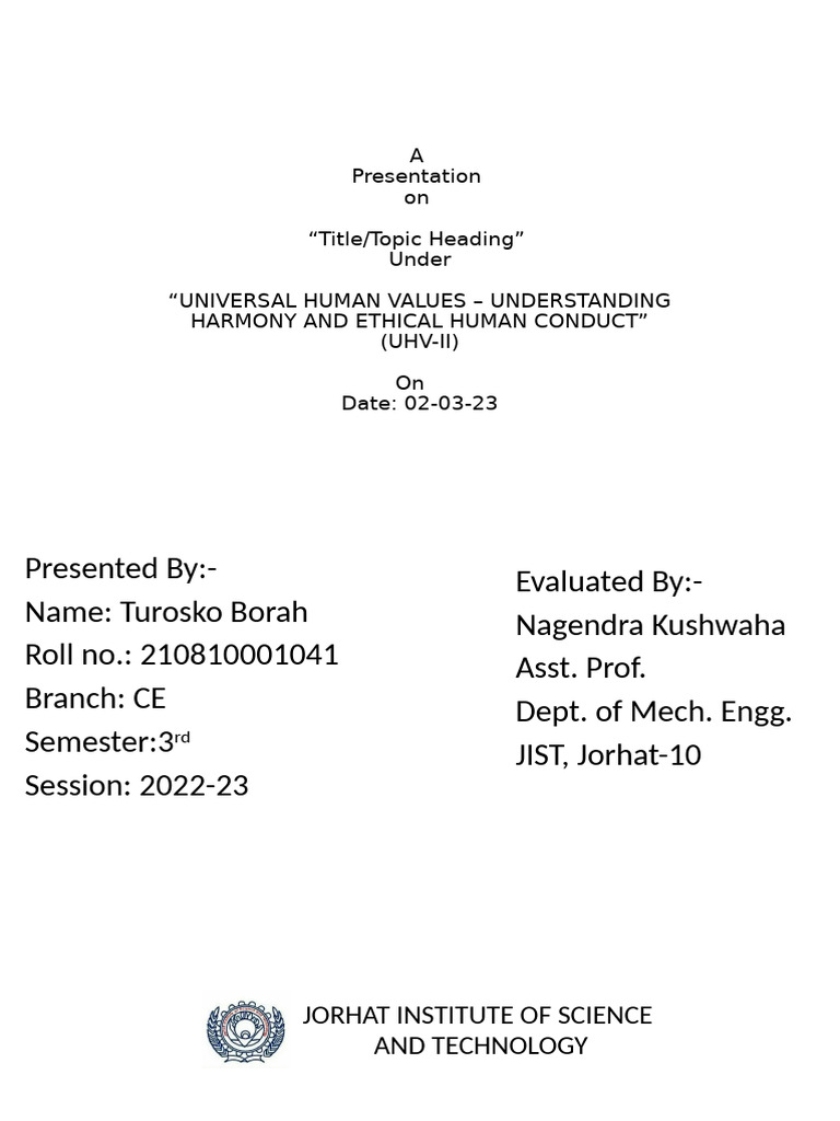 Universal Human Values Presentation | PDF
