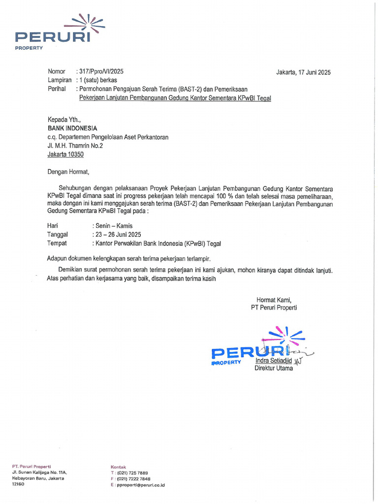 Surat 317 - 2025 - Permohonan BAST 2 Dan Pemeriksaan Pekerjaan Lanjutan ...