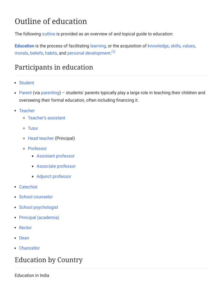 1) Outline of Education - Wikipedia | PDF | Educational Assessment ...