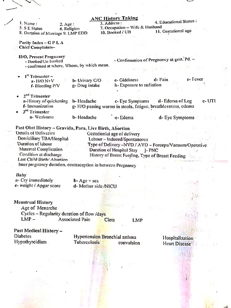 ANC History Taking | PDF