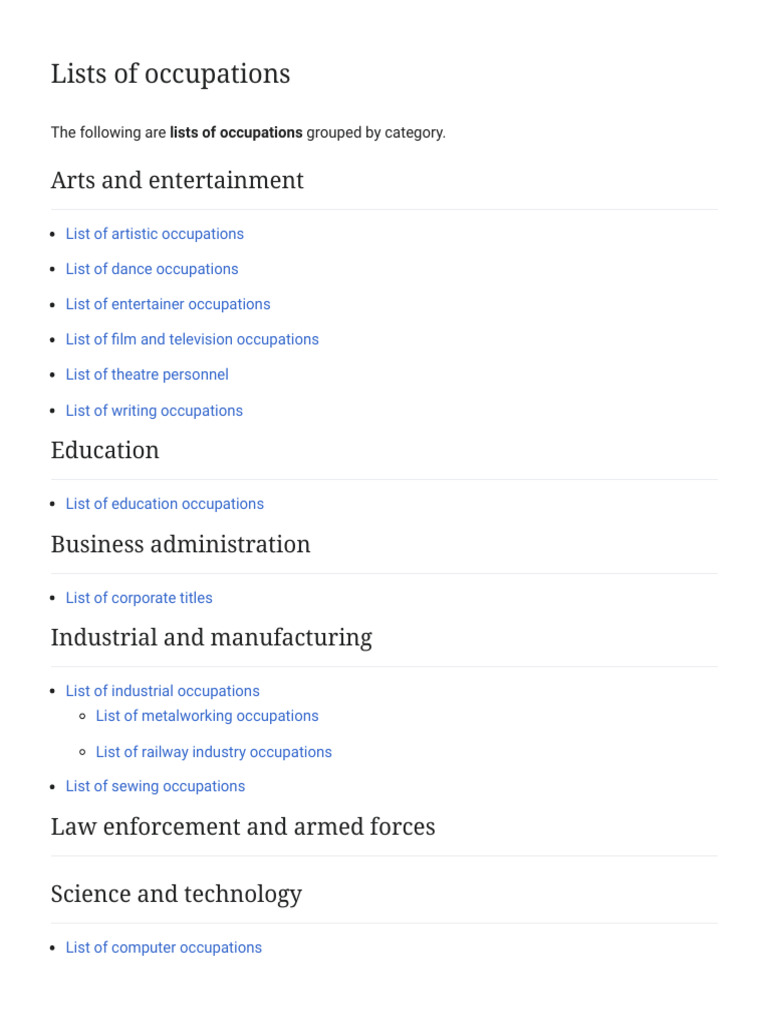 Lists of Occupations - Wikipedia | PDF