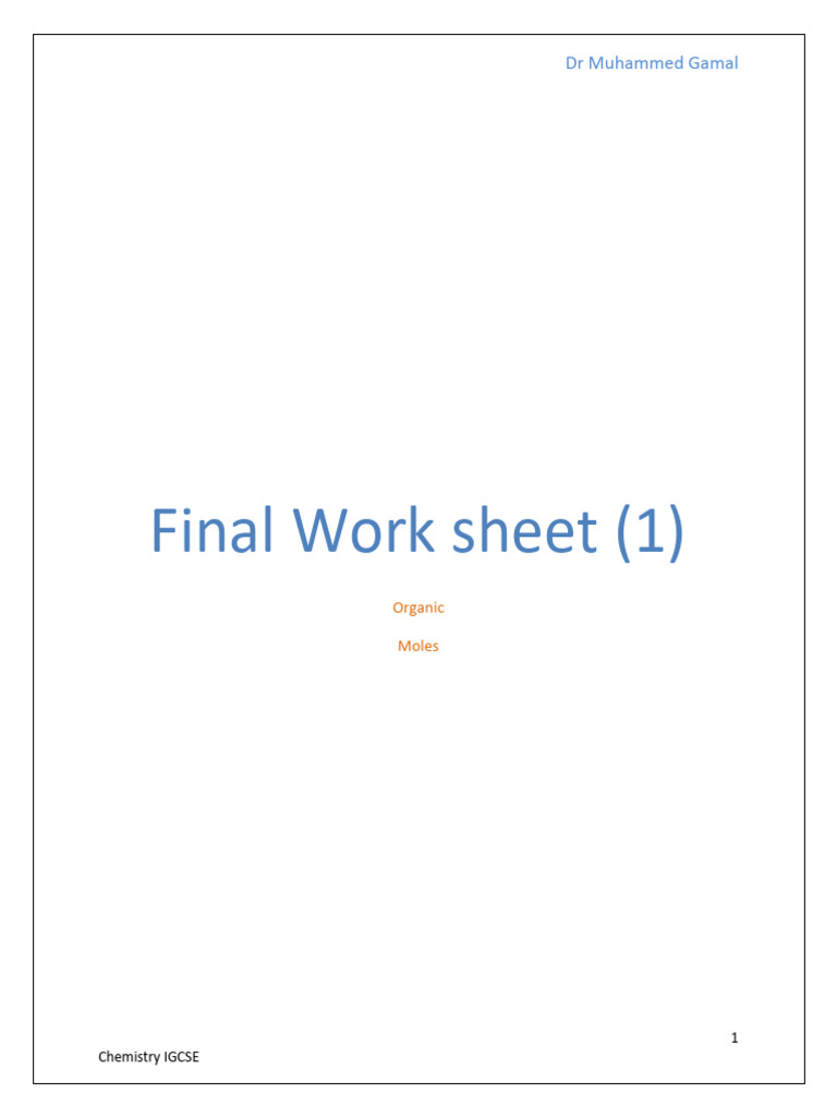 IGCSE Chemistry Organic Moles Worksheet | PDF | Chess Theory | Chess ...