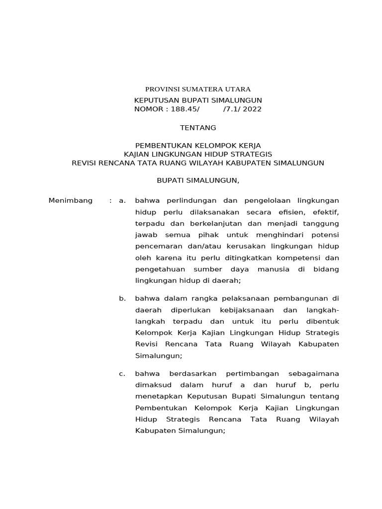 SK Pokja Klhs Revisi RTRW Revisi 2 | PDF