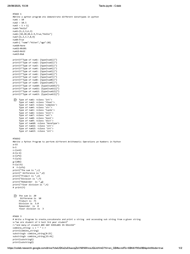 Tasks Python 1-3 Hiten | PDF