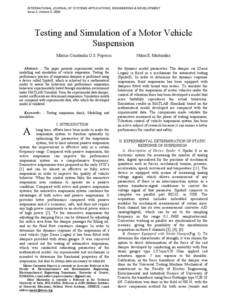 Testing and Simulation of Suspension | PDF | Suspension (Vehicle ...