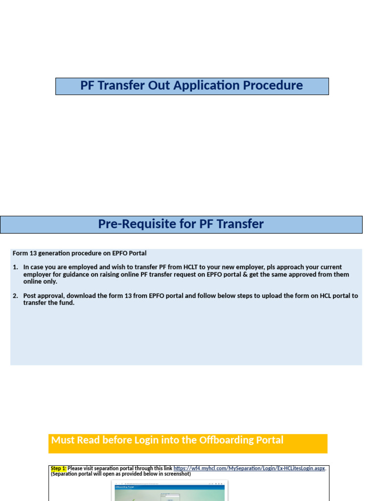 HCL PF Transfer Out Application Guide | PDF | Software | Computing
