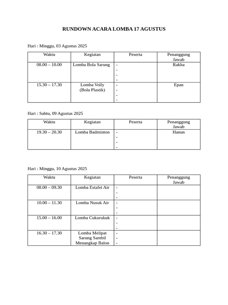 Rundown Lomba 17 Agustus 2025 | PDF