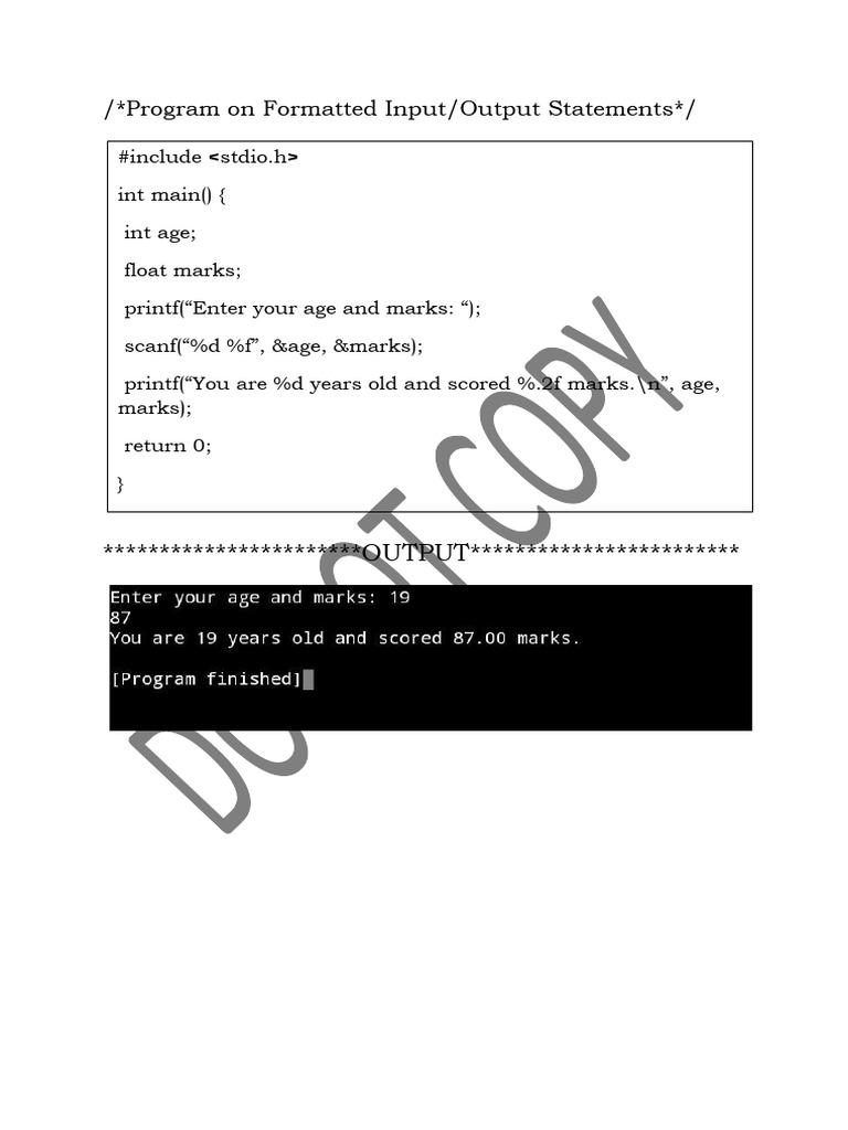 Program On Formatted Input Output Statements | PDF