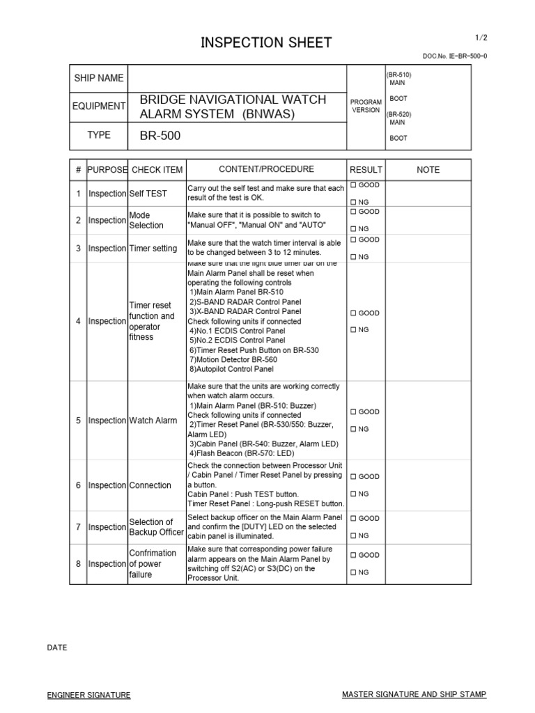 BNWAS Inspection Checklist Template | PDF