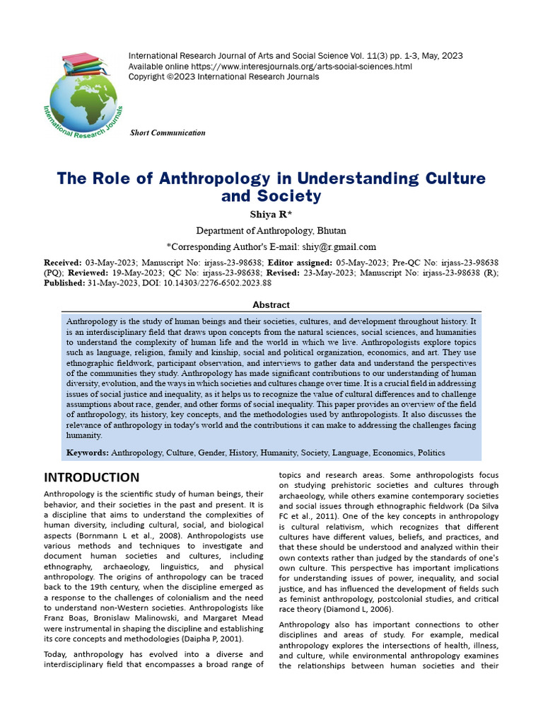 The Role of Anthropology in Understanding Culture and Society | PDF ...