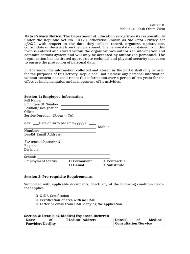 Individual Cash Claim Form | PDF | Information