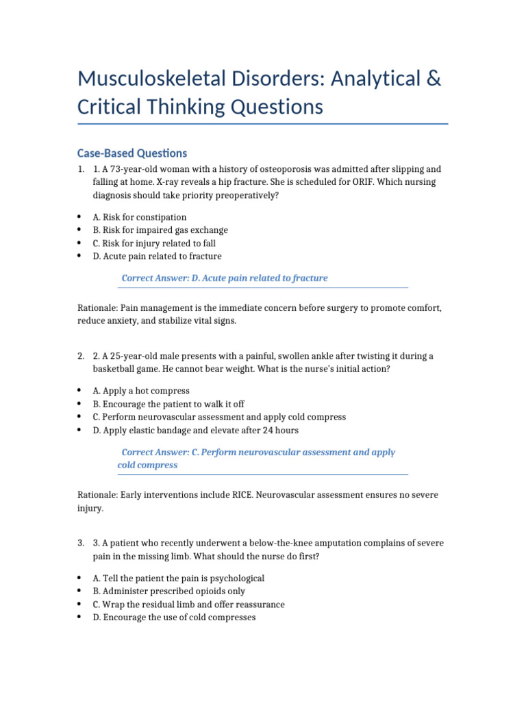 Musculoskeletal Disorders Case Questions | PDF | Osteoarthritis ...
