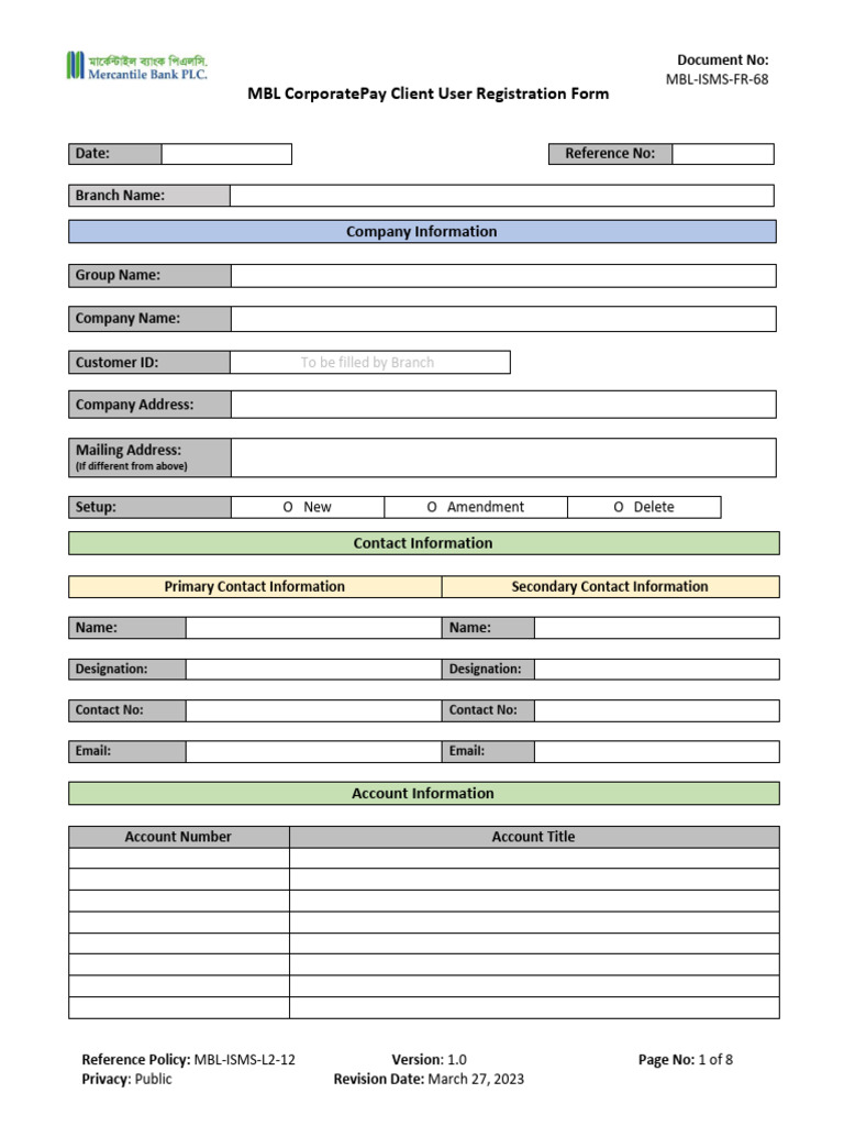 MBL CorporatePay User Registration Form | PDF | Password | Breach Of ...